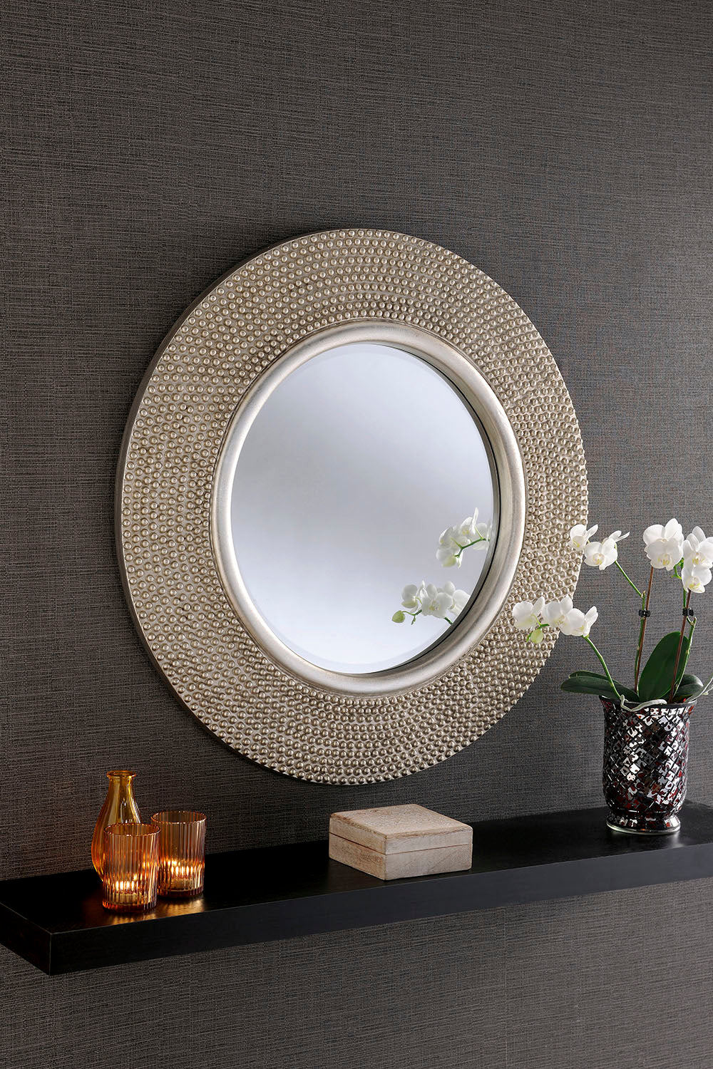 Studded Frame Circular Mirror in Silver Leaf Finish– UD Interiors
